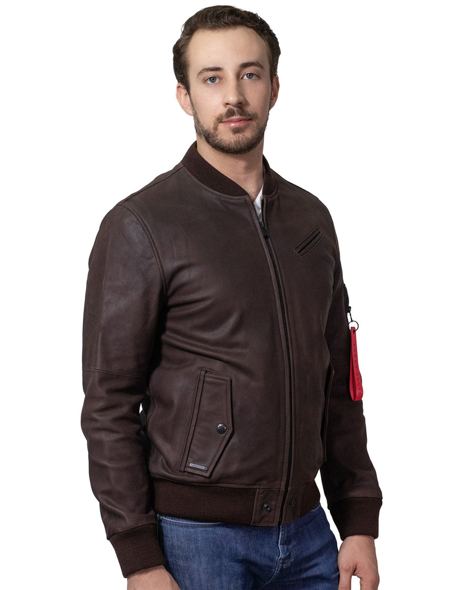 Bomber de piel en color Café para caballero marca PERRY ELLIS. – Makio store mx
