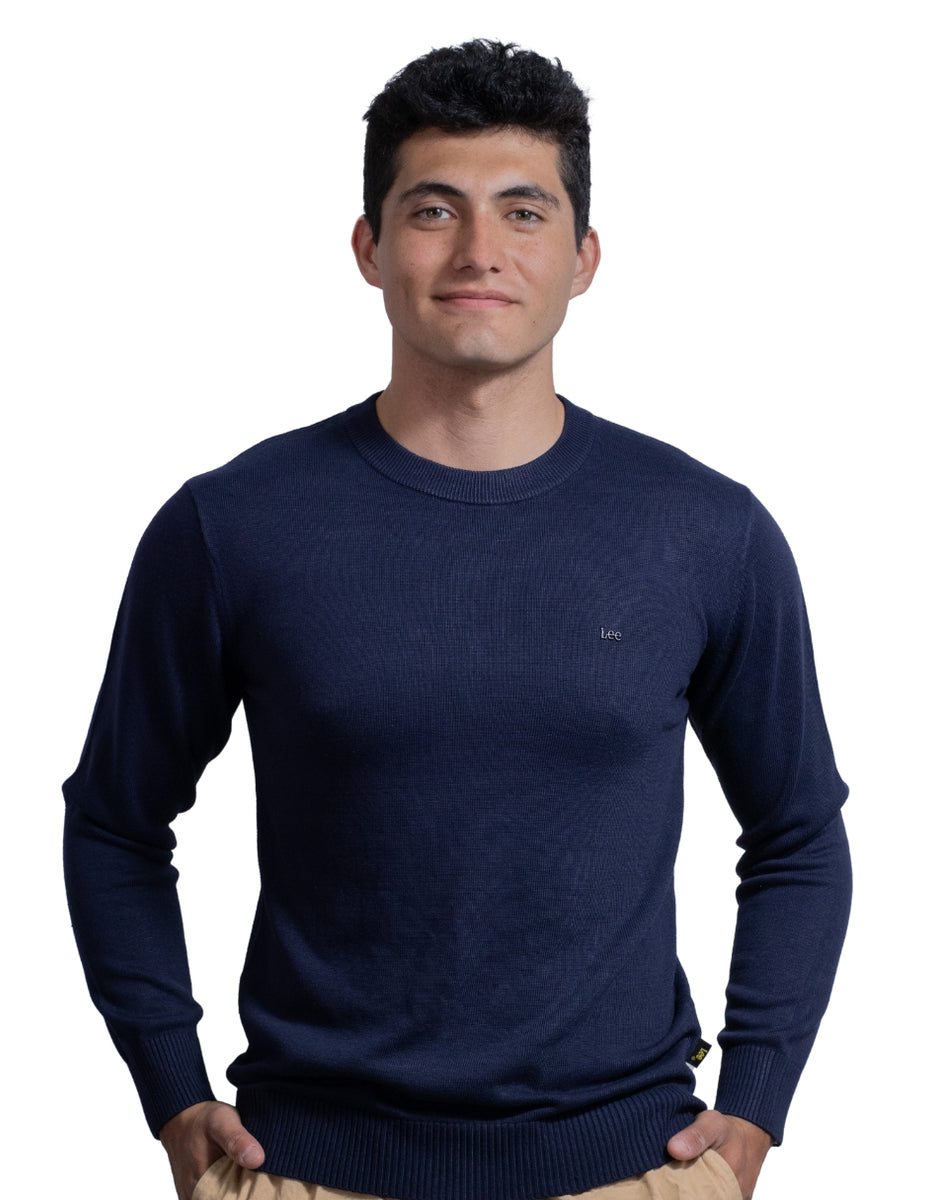 Suéter liso color azul marino, marca LEE para caballero. – Makio store mx